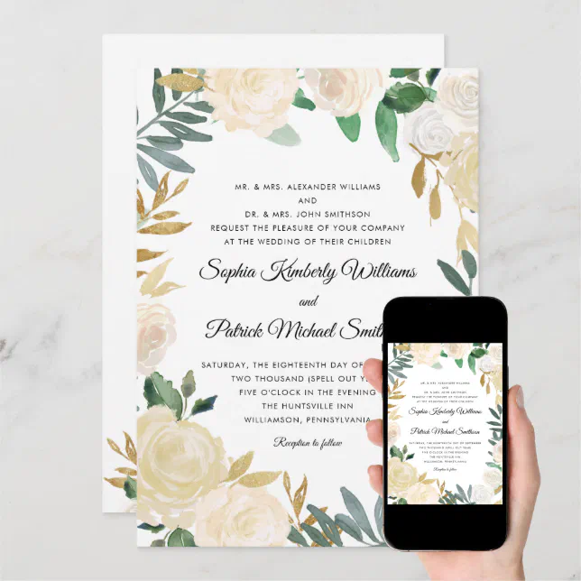 Elegant White Gold Floral | all parents hosting Invitation | Zazzle