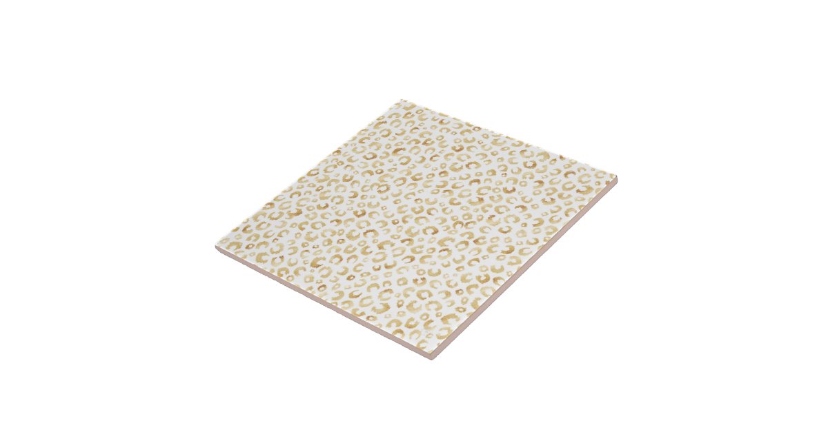 Elegant White Gold Glitter Leopard Animal Print Ceramic Tile | Zazzle