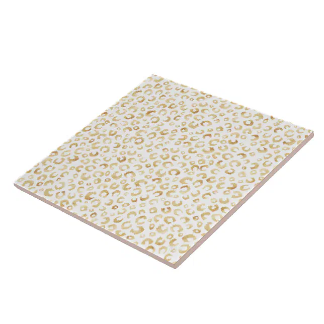 Elegant White Gold Glitter Leopard Animal Print Ceramic Tile | Zazzle