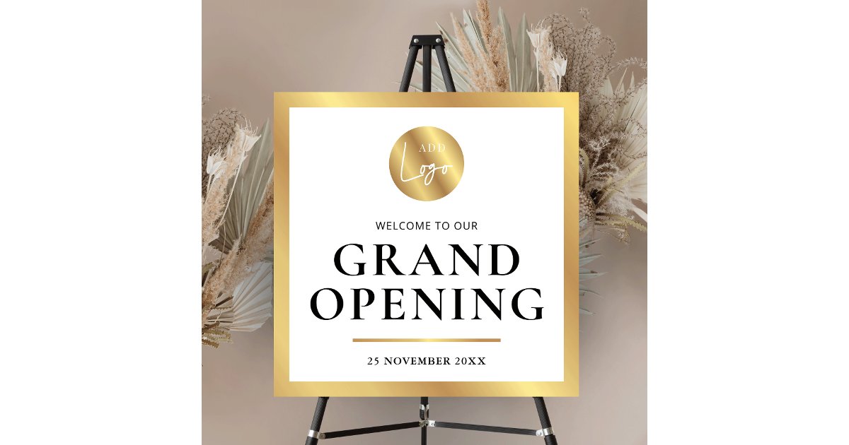 Elegant White & Gold Grand Opening Business Sign | Zazzle