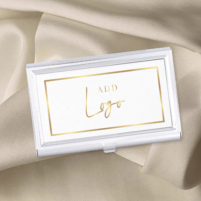 Elegant White & Gold Logo Chic Simple Business Card Case | Zazzle