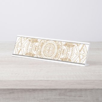 Elegant White & Gold Mandala Hand Drawn Design Desk Name Plate | Zazzle