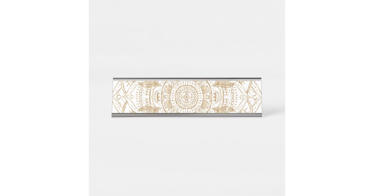 Elegant White & Gold Mandala Hand Drawn Design Desk Name Plate | Zazzle