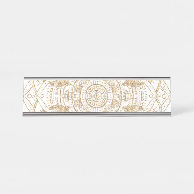 Elegant White & Gold Mandala Hand Drawn Design Desk Name Plate | Zazzle