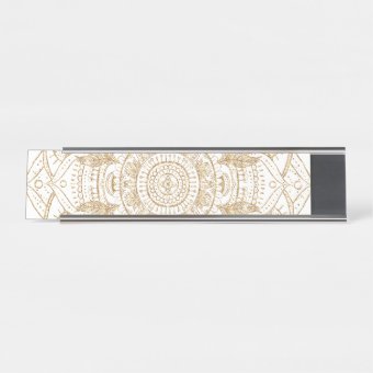 Elegant White & Gold Mandala Hand Drawn Design Desk Name Plate | Zazzle