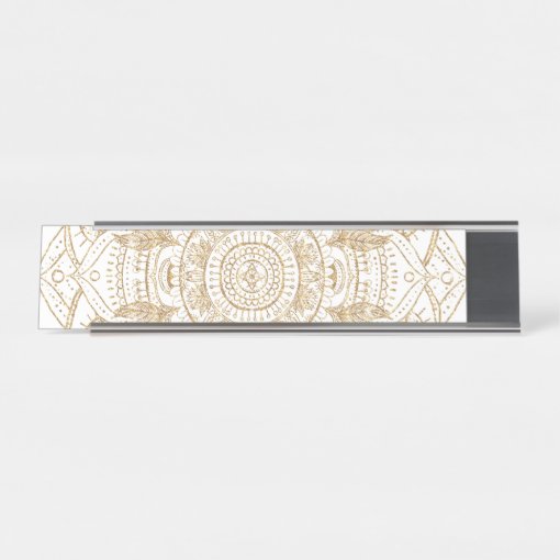 Elegant White & Gold Mandala Hand Drawn Design Desk Name Plate | Zazzle