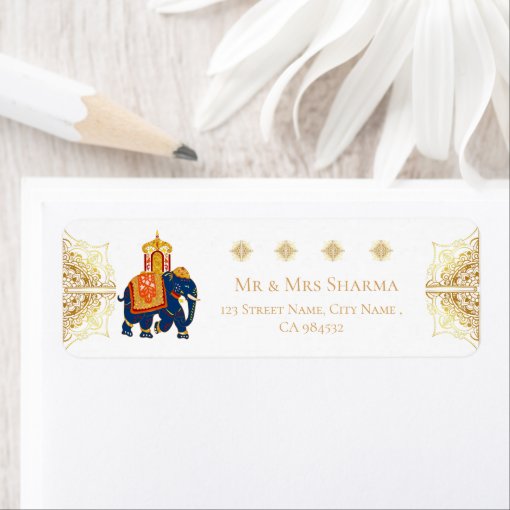 Elegant White Gold Mandala Indian Wedding Address Label | Zazzle