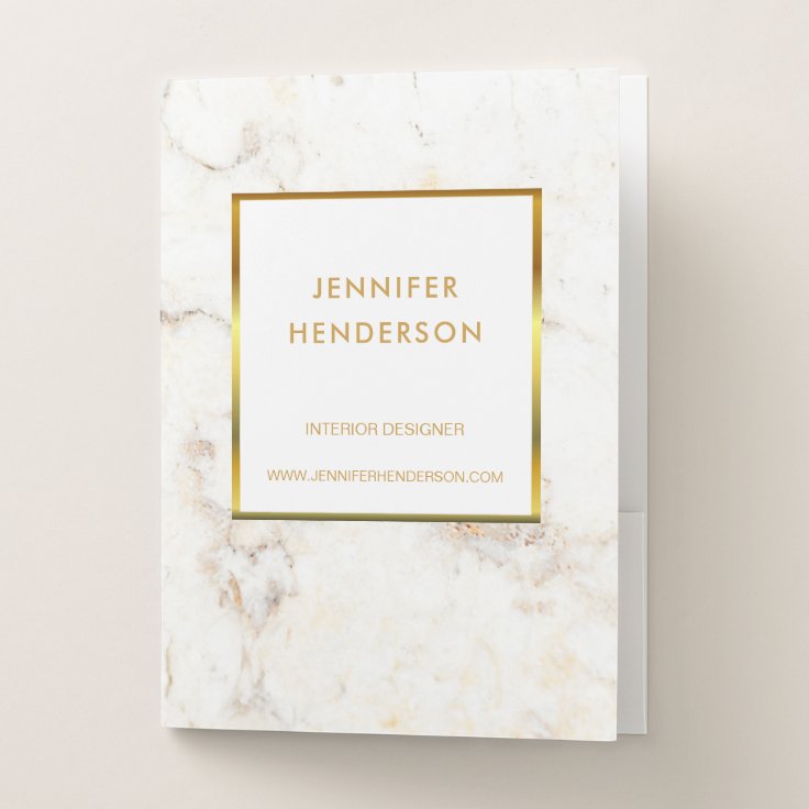 Elegant white gold marble professional pocket folder | Zazzle