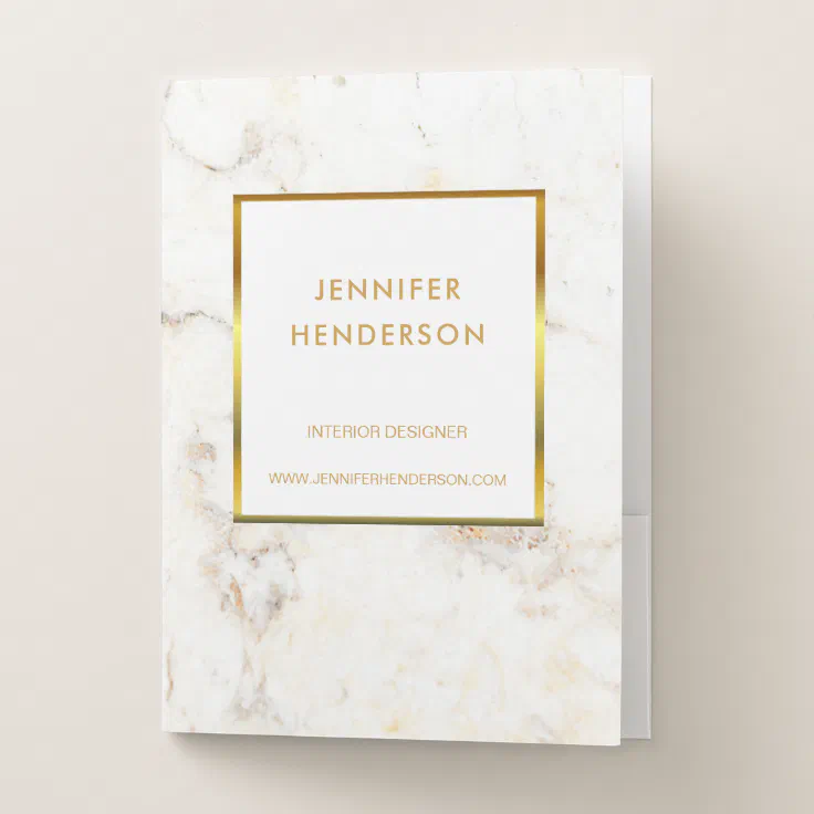 Elegant white gold marble professional pocket folder | Zazzle