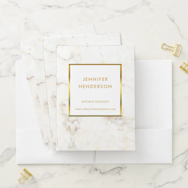 Elegant white gold marble professional pocket folder | Zazzle