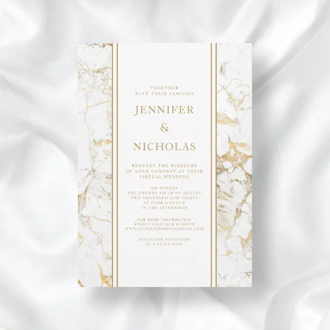 Elegant White & Gold Marble Virtual Wedding Invitation | Zazzle