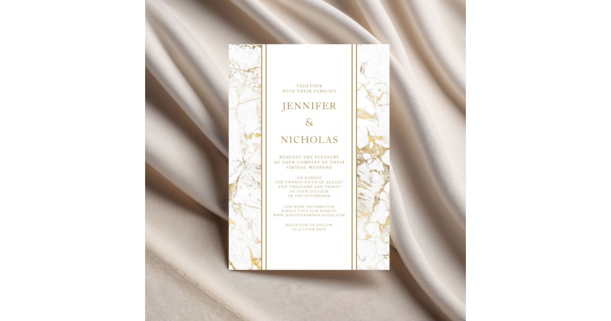 Elegant White & Gold Marble Virtual Wedding Invitation | Zazzle