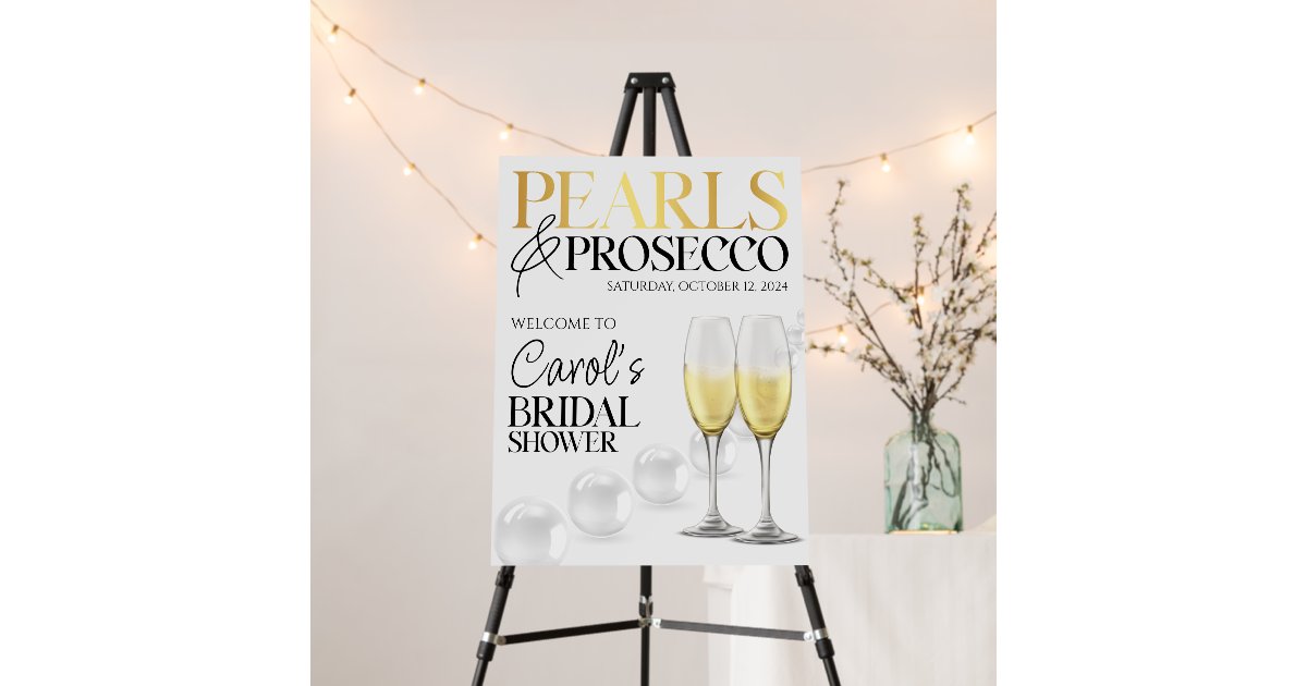 Elegant White Gold Pearls & Prosecco Bridal Shower Foam Board | Zazzle