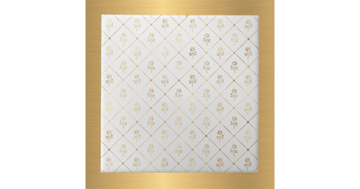 Elegant White Gold Roses Ceramic Tile | Zazzle