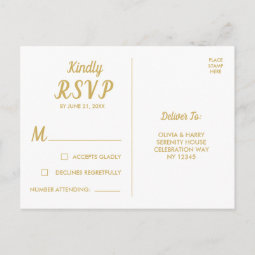 Elegant White Gold RSVP Postcard | Zazzle