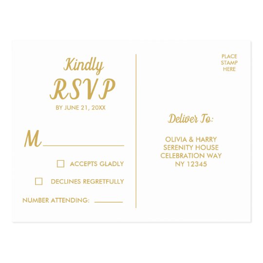 Elegant White Gold RSVP Postcard | Zazzle.com