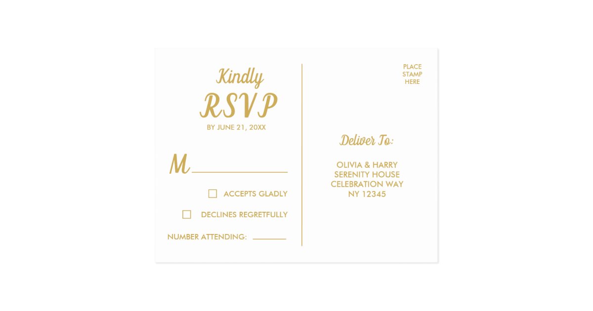 Elegant White Gold RSVP Postcard | Zazzle.com
