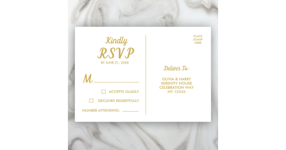 Elegant White Gold RSVP Postcard | Zazzle