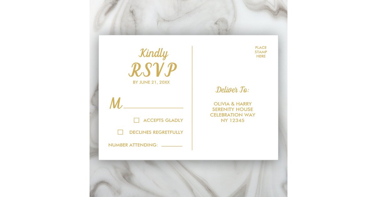 Elegant White Gold RSVP Postcard | Zazzle
