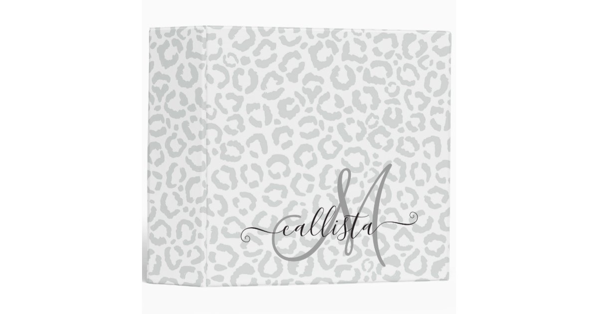 Elegant White Gray Leopard Cheetah Animal Print 3 Ring Binder | Zazzle