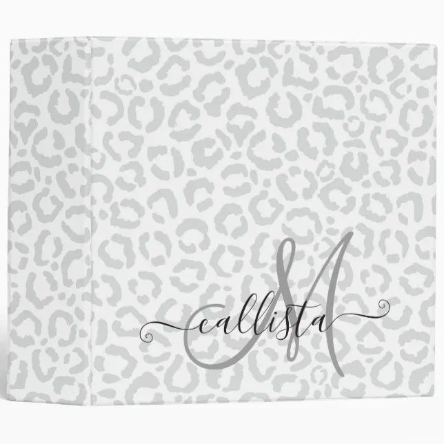 Elegant White Gray Leopard Cheetah Animal Print 3 Ring Binder | Zazzle