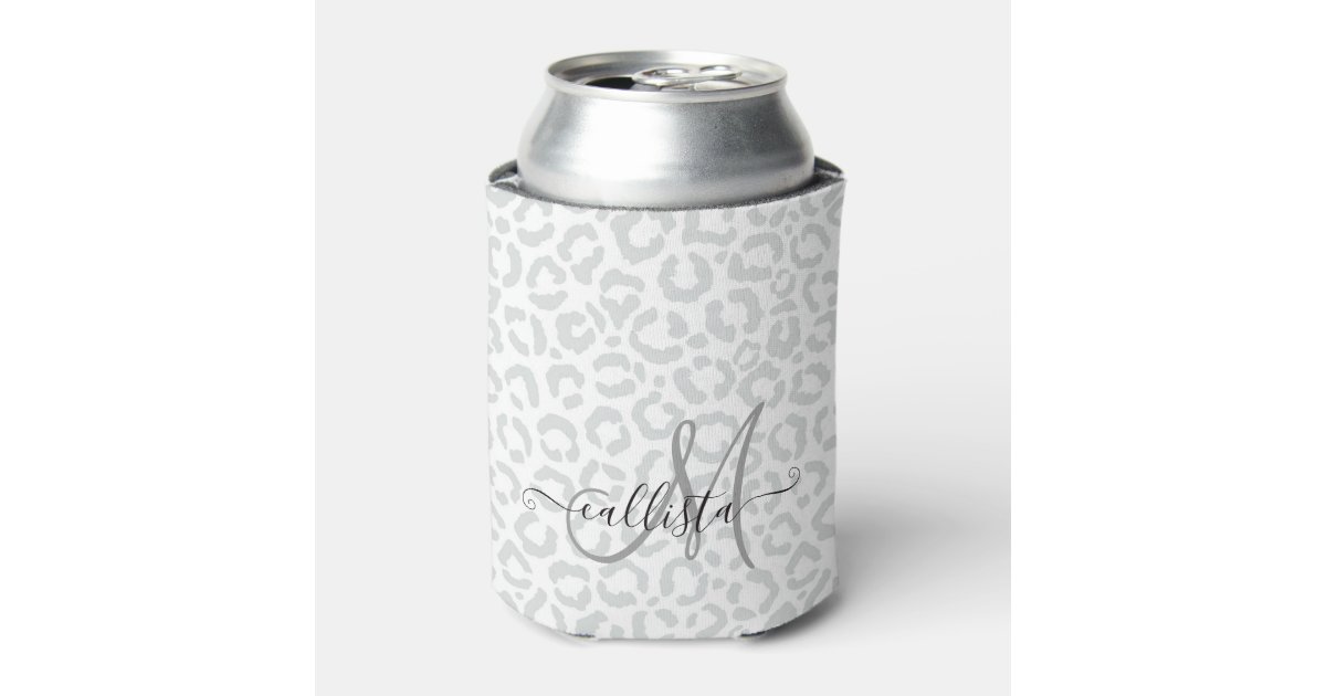 Elegant White Gray Leopard Cheetah Animal Print Can Cooler | Zazzle