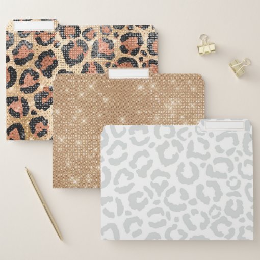 Elegant White Gray Leopard Cheetah Animal Print File Folder | Zazzle