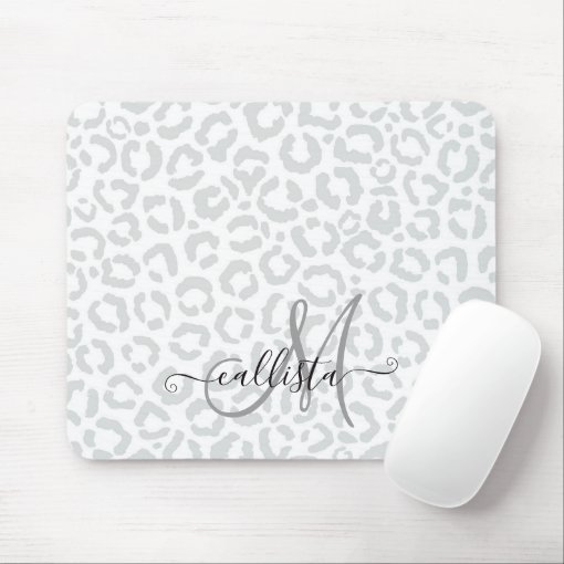 Elegant White Gray Leopard Cheetah Animal Print Mouse Pad | Zazzle