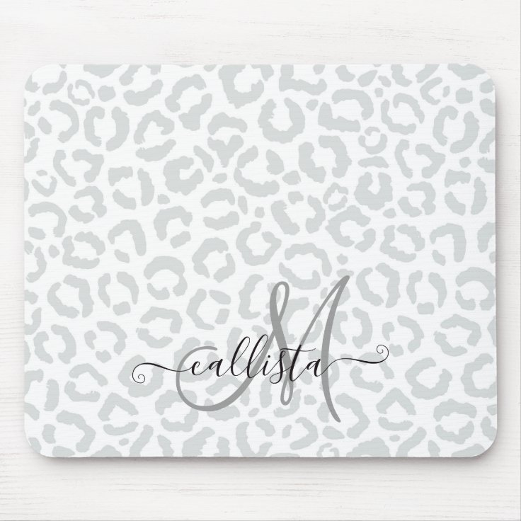 Elegant White Gray Leopard Cheetah Animal Print Mouse Pad | Zazzle