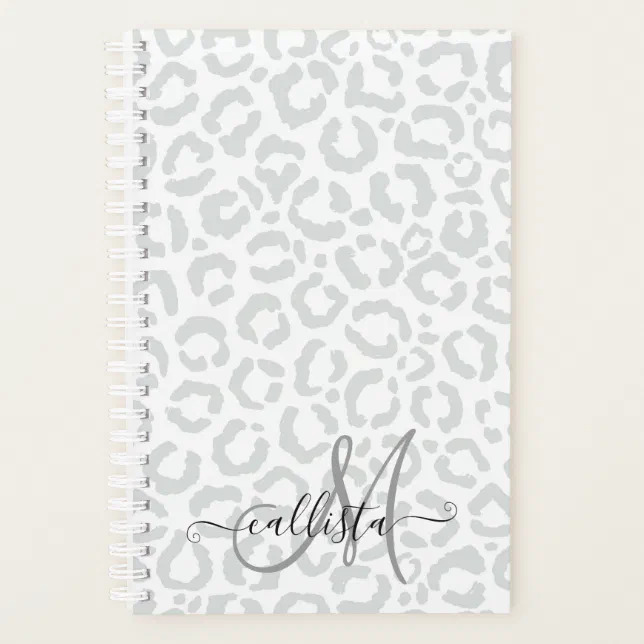 Elegant White Gray Leopard Cheetah Animal Print Planner | Zazzle