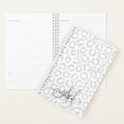 Elegant White Gray Leopard Cheetah Animal Print Planner | Zazzle