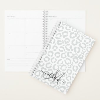 Elegant White Gray Leopard Cheetah Animal Print Planner | Zazzle