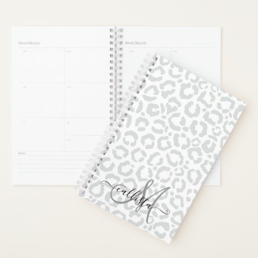 Elegant White Gray Leopard Cheetah Animal Print Planner | Zazzle