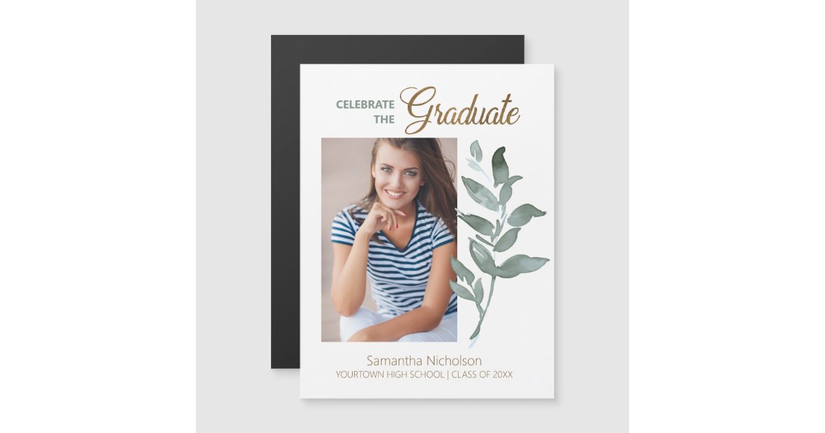 Elegant White Green Leaves Graduation Photo | Zazzle