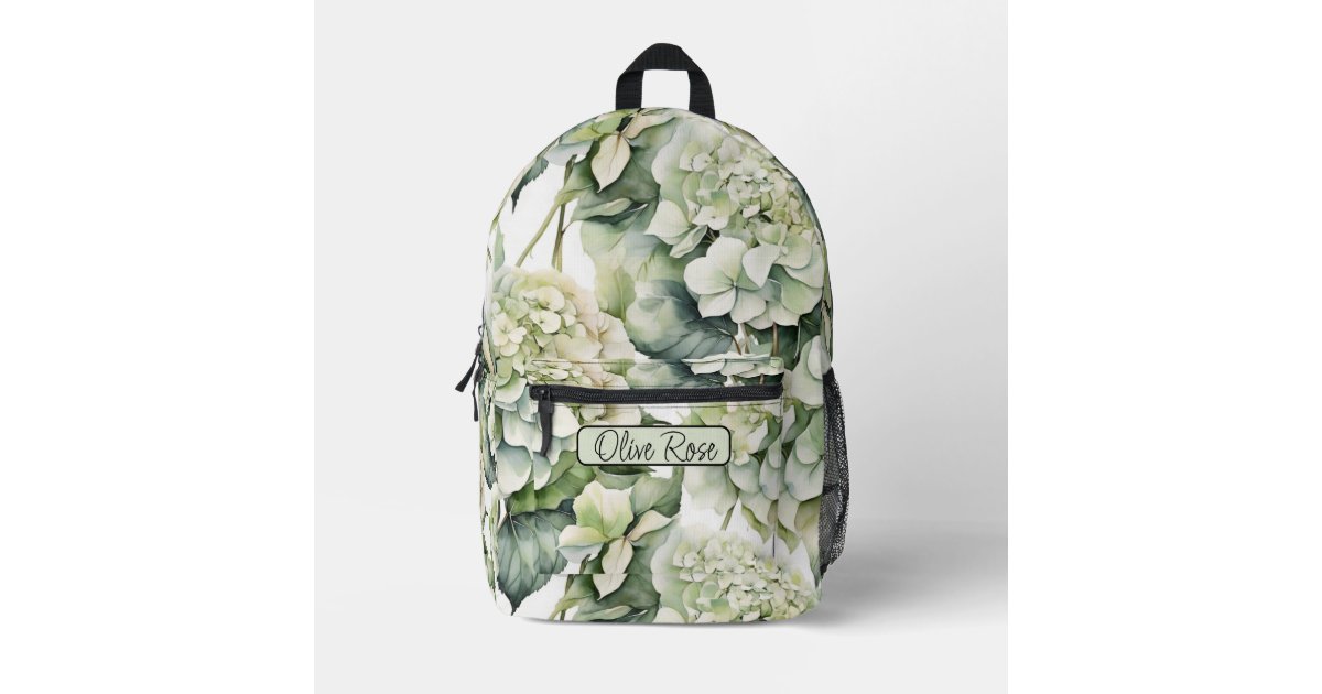 Elegant white green watercolor floral hydrangeas printed backpack | Zazzle