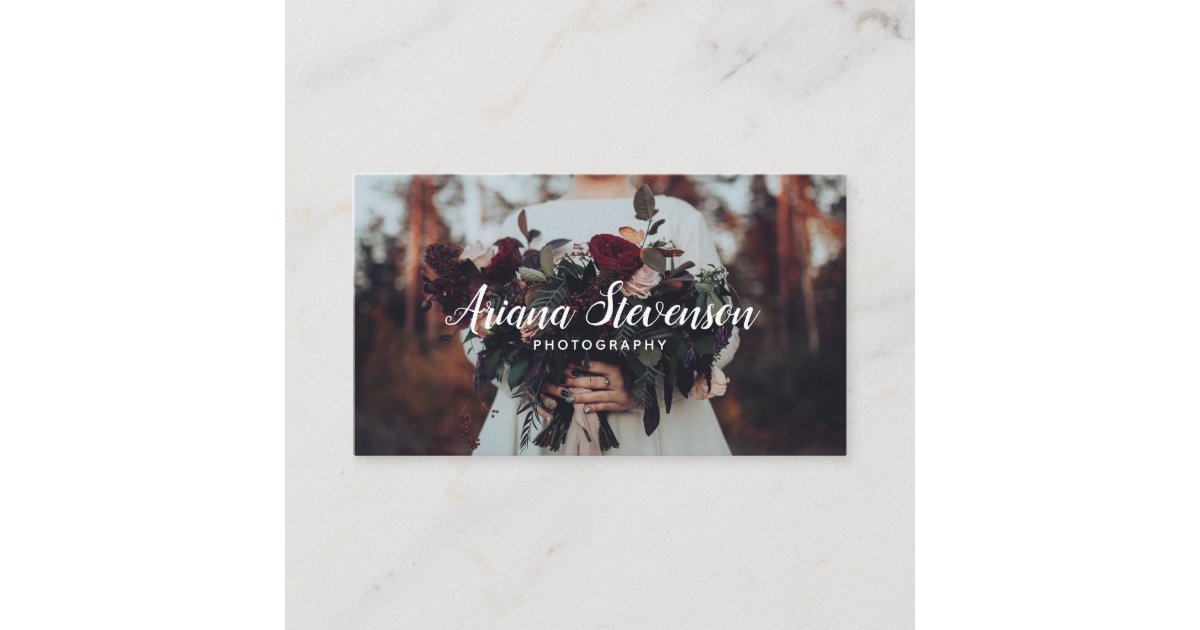 Elegant white handwritten script photography plain business card | Zazzle