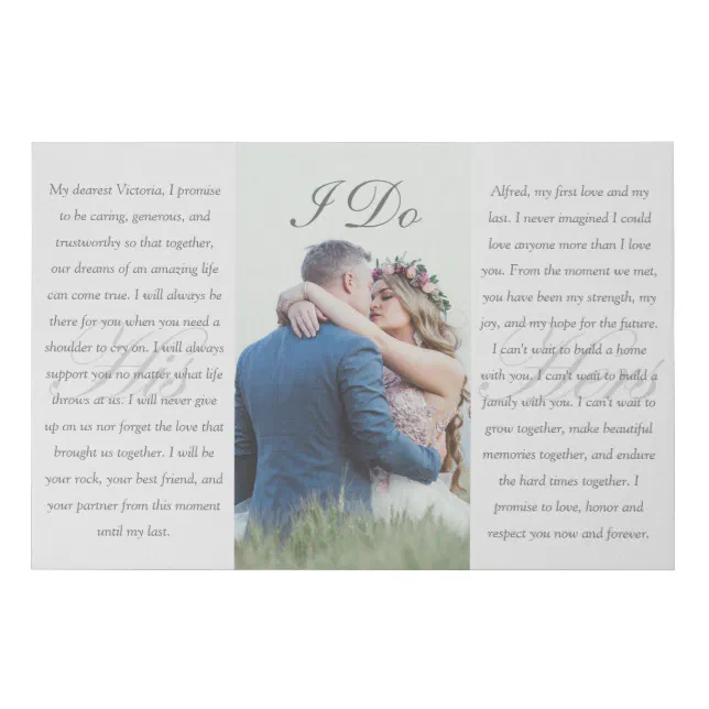 Elegant White I Do Photograph Wedding Vow Art Faux Canvas Print | Zazzle