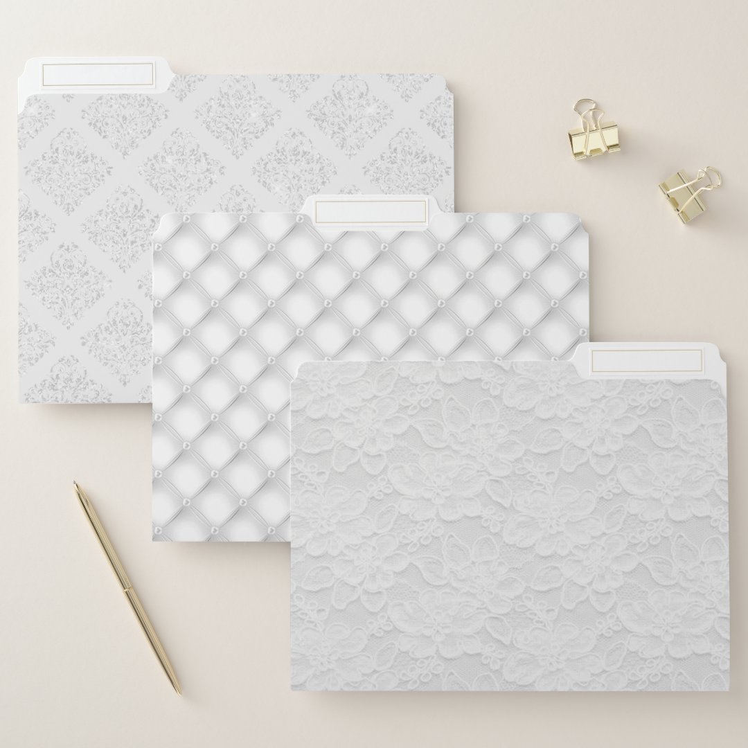 Elegant White Lace Fabric Glitter Wedding File Folder | Zazzle