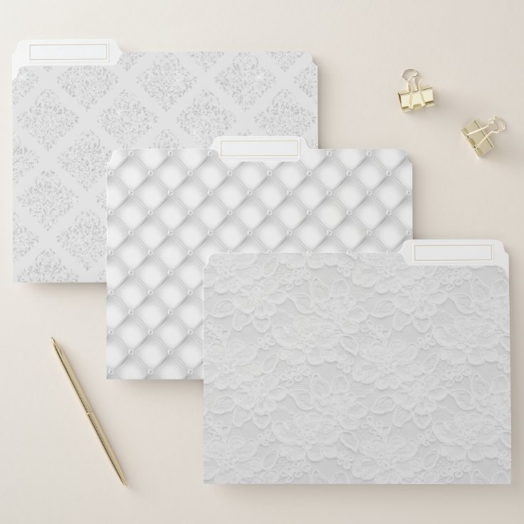 Elegant White Lace Fabric Glitter Wedding File Folder | Zazzle