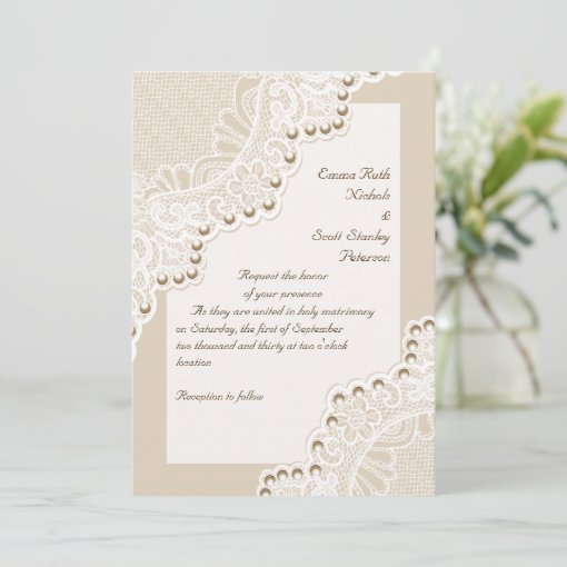Elegant white lace with pearls wedding invitation | Zazzle