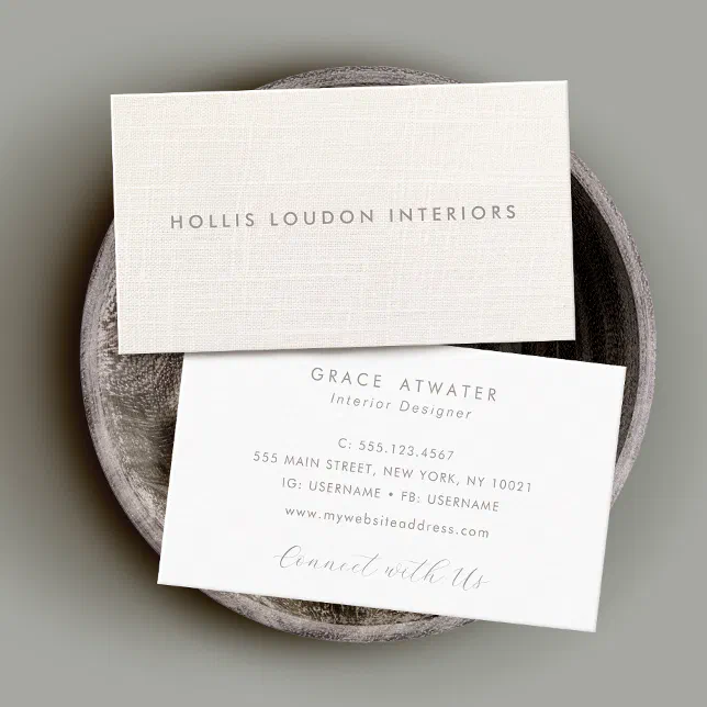 Elegant White Linen Look Professional Business Card | Zazzle