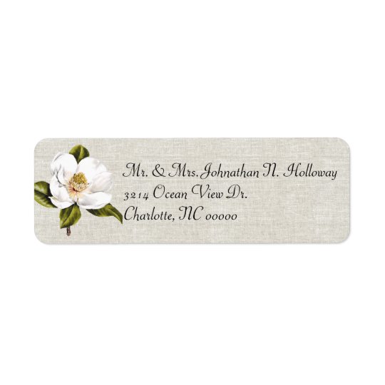 Elegant White Magnolia & Linen Return Label | Zazzle.com
