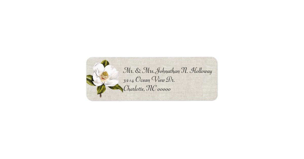 Elegant White Magnolia & Linen Return Label | Zazzle