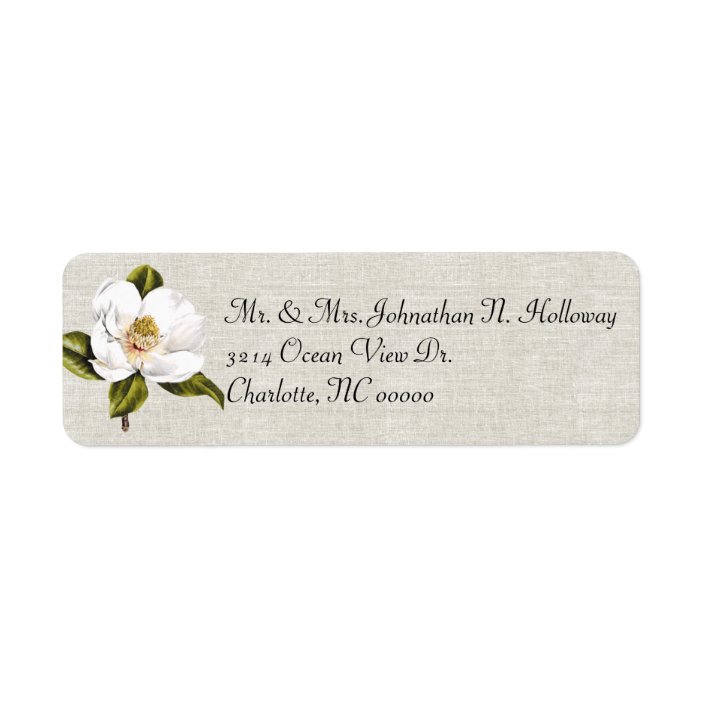 Elegant White Magnolia & Linen Return Label | Zazzle.com