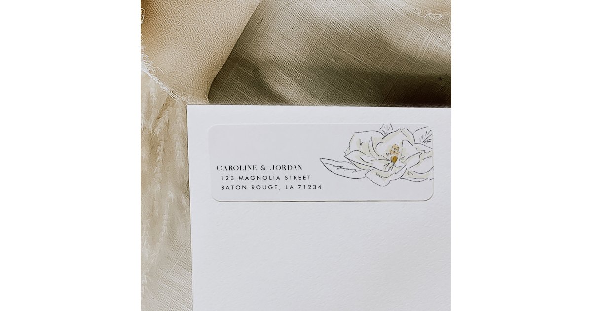 Elegant White Magnolia Minimal Return Address Label | Zazzle