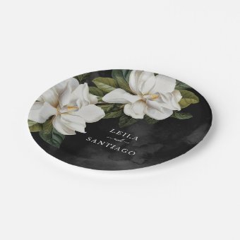 Elegant White Magnolia Wedding Paper Plates | Zazzle