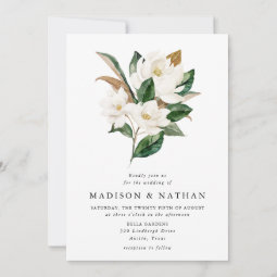 Elegant White Magnolias and Greenery Wedding Invitation | Zazzle