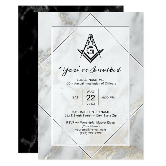 Elegant White Marble Gold Masonic Invitations | Zazzle.com