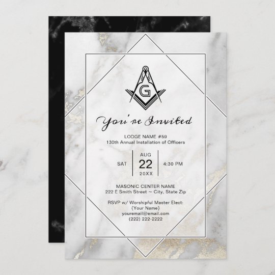 Elegant White Marble Gold Masonic Invitations | Zazzle.com