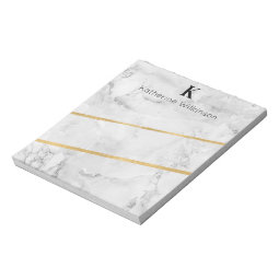 Elegant White Marble Gold Monogram Notepad | Zazzle